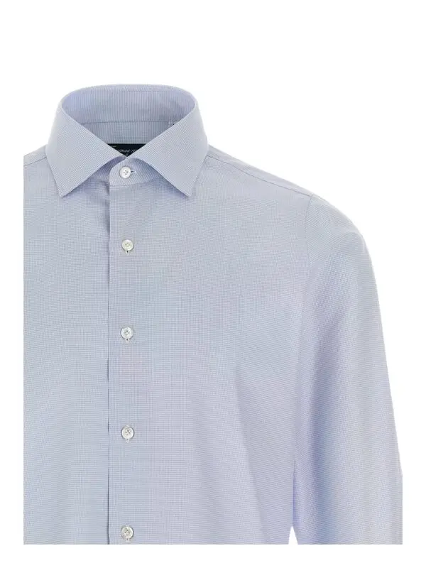 FINAMORE 1925 Micro Vichy-motif Shirt - Blue