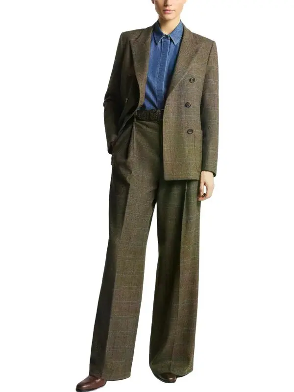 FAY Checked Pleated Wide-leg Trousers - Green