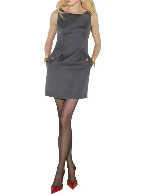 Elisabetta Franchi Cool Wool Mini Dress With Logo Details - Grey