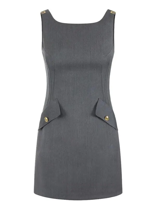 Elisabetta Franchi Cool Wool Mini Dress With Logo Details - Grey