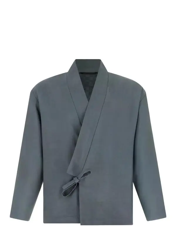 Kenzo Wrap-closure Jacket With V-neck And Long Sleeves - Grey