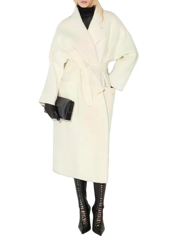 Elisabetta Franchi Wool Double Cloth Coat - Neutrals