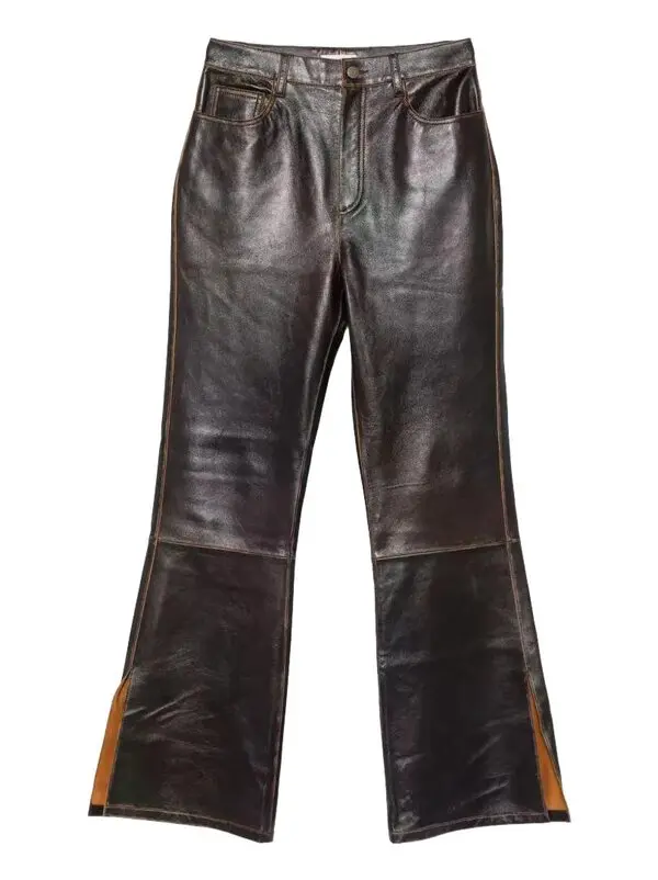 Sandro Lambskin Leather Trousers With Split Hem - Brown
