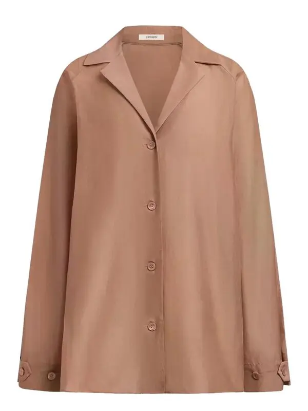 12 STOREEZ Raglan Sleeve Notched Collar Shirt - Neutrals