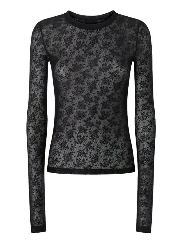 Pinko Floral Lace Long-sleeve Top - Black