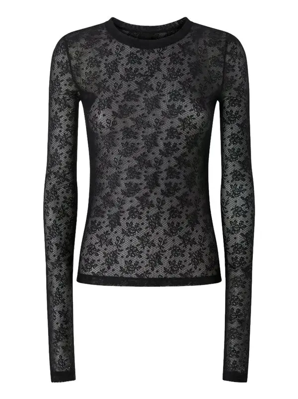 Pinko Floral Lace Long-sleeve Top - Black
