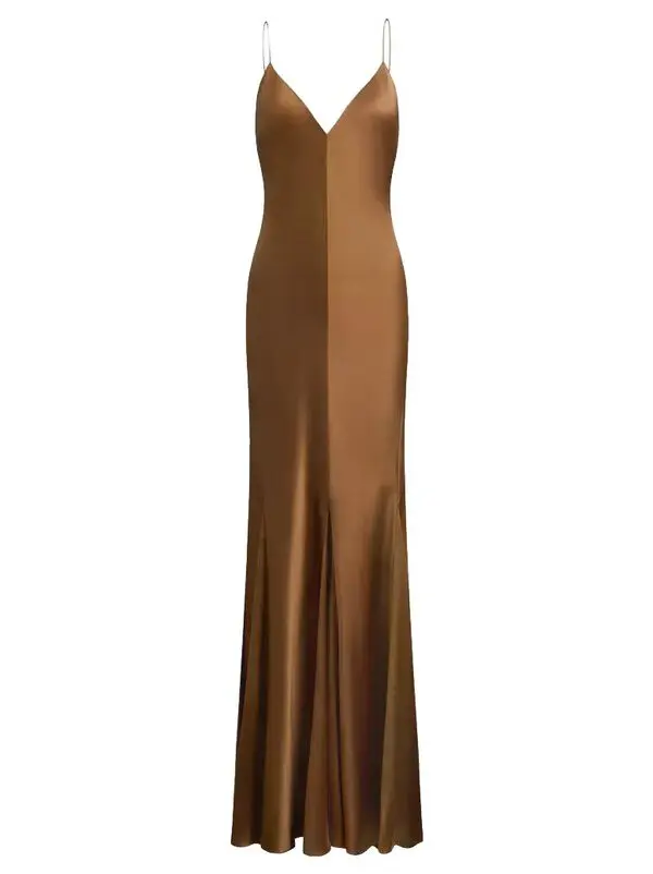 12 STOREEZ Ava Silk Maxi Dress - Brown