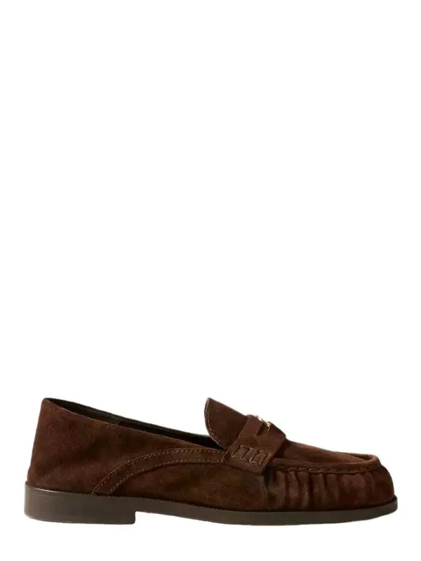 Claudie Pierlot Suede Loafers With Gold Medallion Detail - Brown
