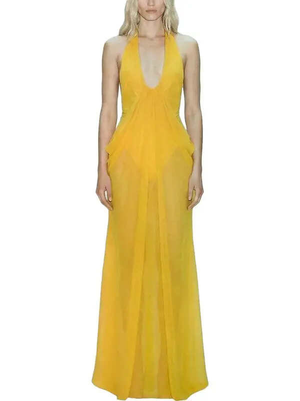 ATOIR Halterneck Draped Maxi Dress - Yellow