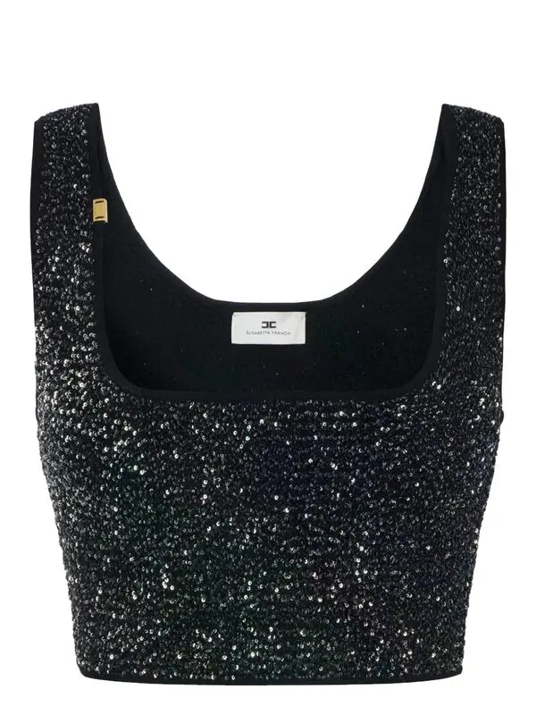 Elisabetta Franchi Cropped Knit Top With Sequins - Black