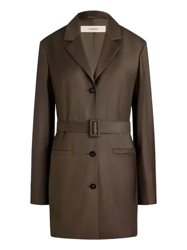 12 STOREEZ Belted Wool Blazer - Brown