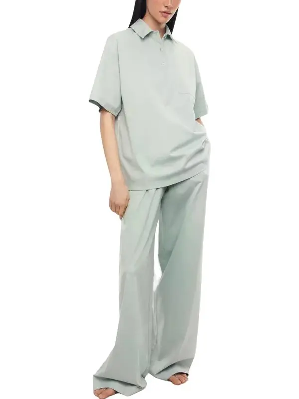 12 STOREEZ Mica Mercerised Cotton Wide Leg Trousers - Blue