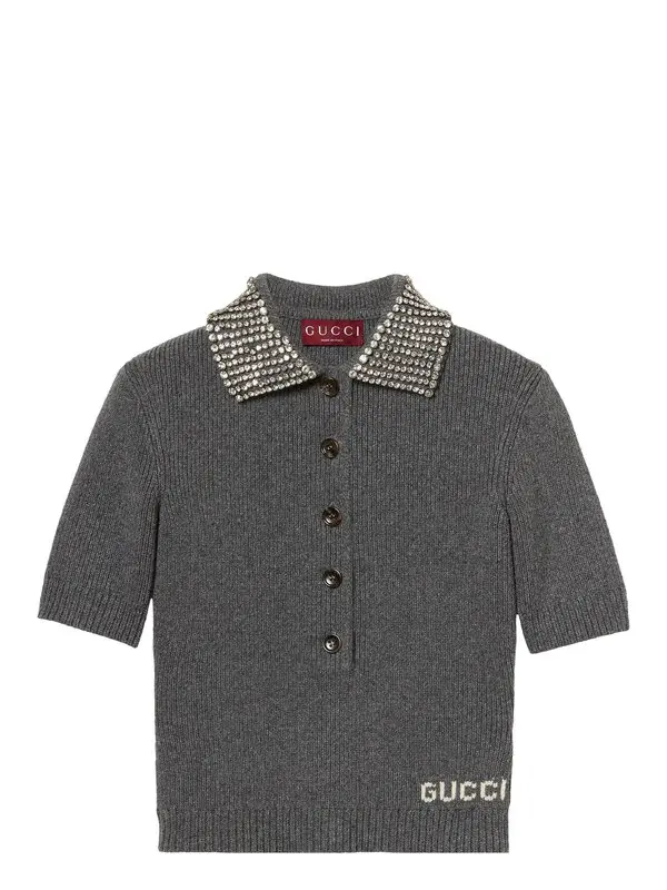 Gucci Ribbed Wool Polo Top - Grey
