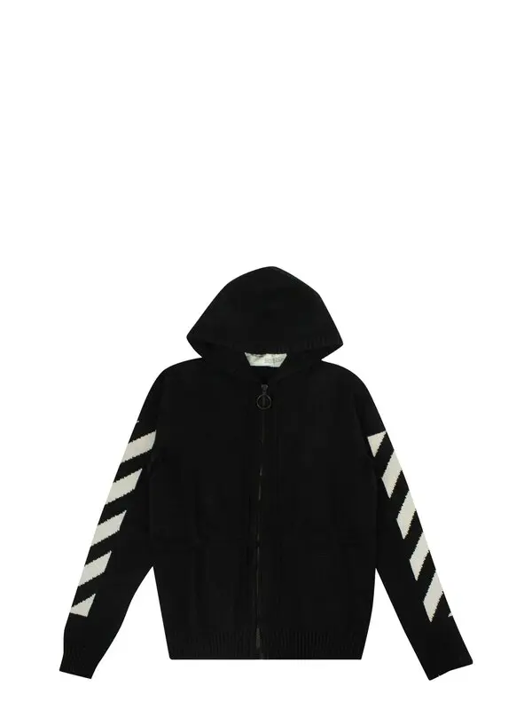 Off-White Diagonal Zip Knit Hoodie - Black