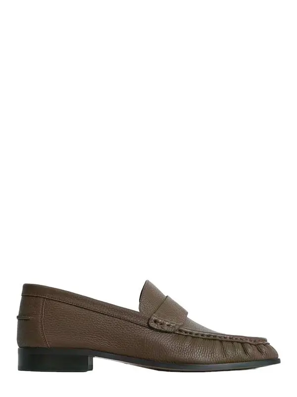 12 STOREEZ Grained Leather Loafers - Brown