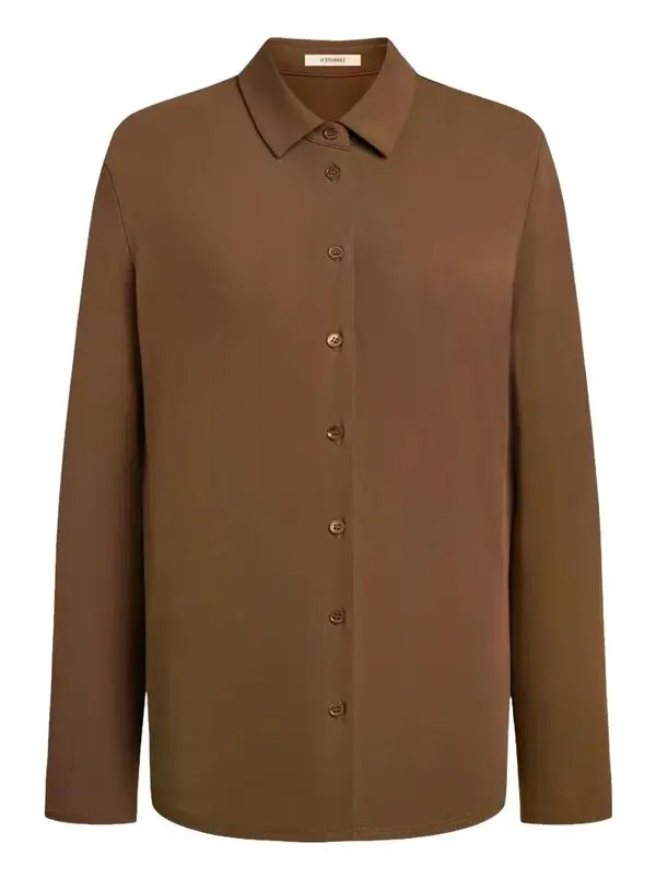 12 STOREEZ Long-sleeve Jersey Shirt - Brown