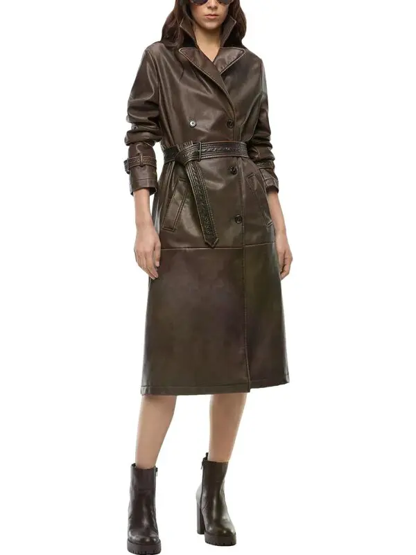 Pinko Double-breasted Belted Coat - Brown