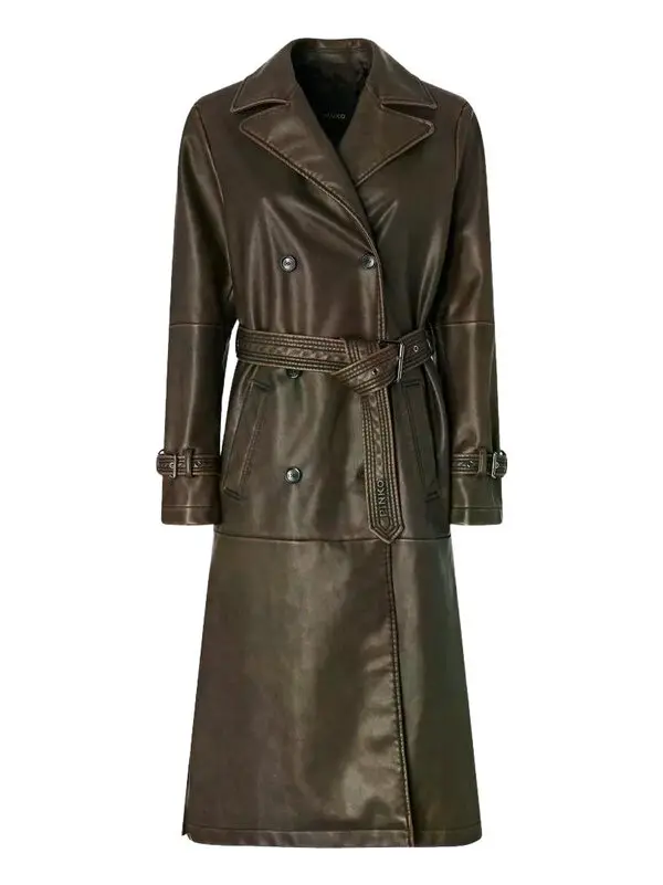 Pinko Double-breasted Belted Coat - Brown