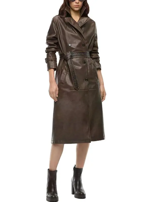 Pinko Double-breasted Belted Coat - Brown