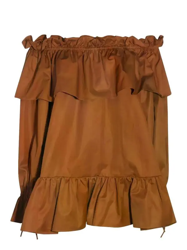 Saint Laurent Ruffled Off-shoulder Dress - Brown