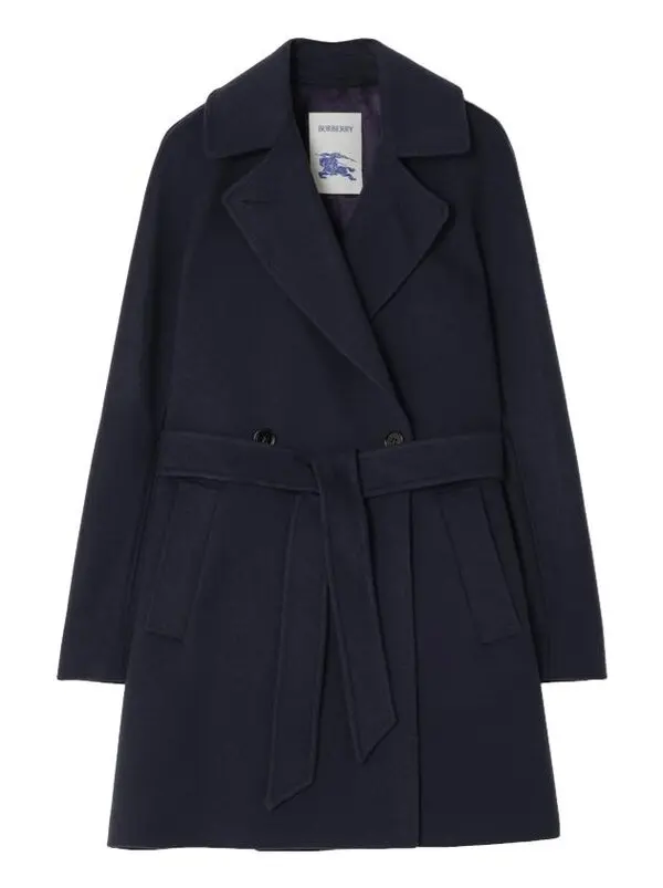 Burberry Short Belted Cashmere Coat - Navy