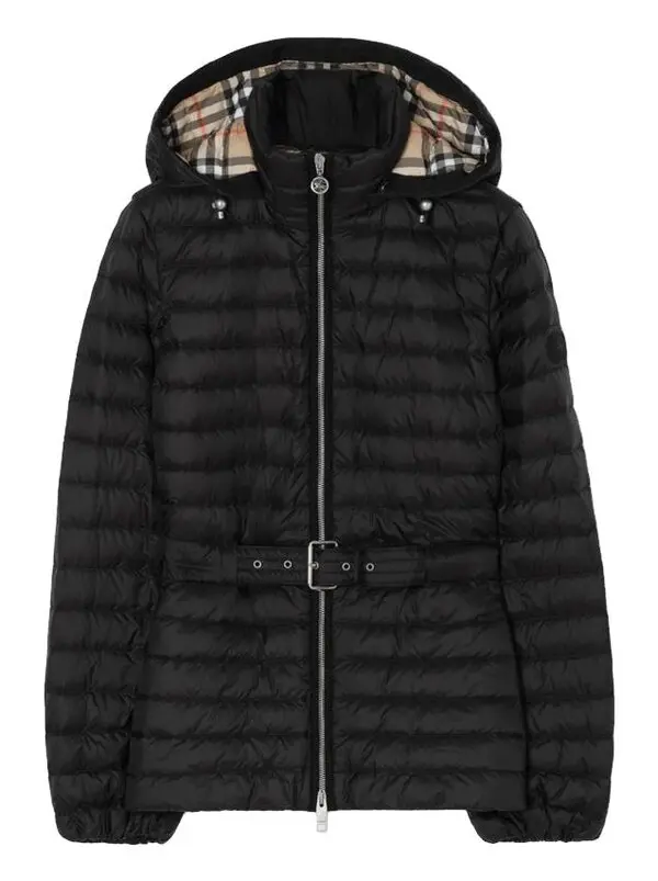 Burberry Puffer Jacket With Detachable Hood And Knight Zip Pull - Black