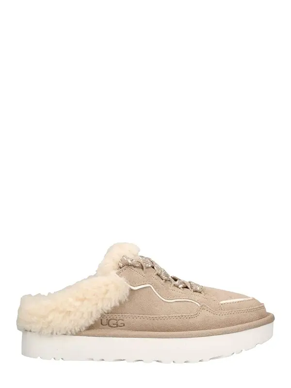 UGG Lowmel Suede Mules With Sheepskin Lining - Grey