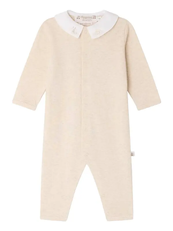 Bonpoint Cotton Playsuit With Embroidered Collar - Beige