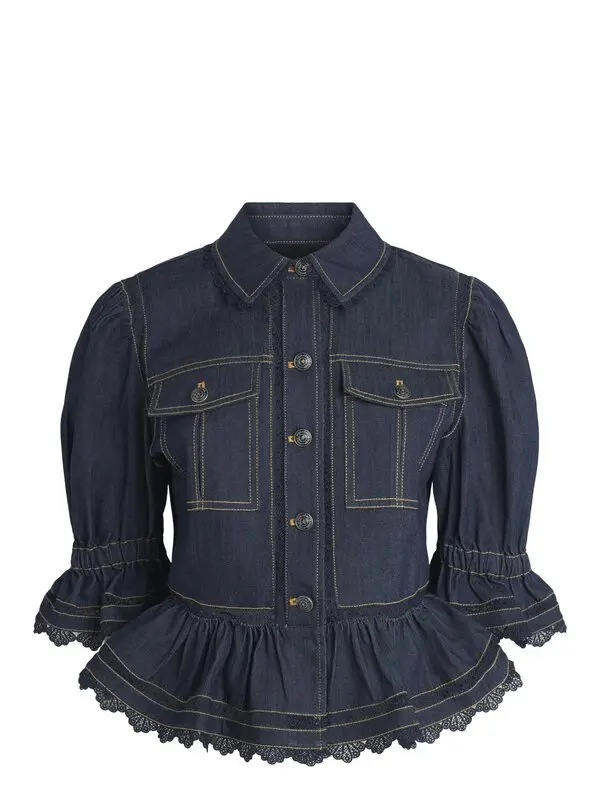 Cinq À Sept Sylvia Lace-trimmed Denim Jacket - Blue