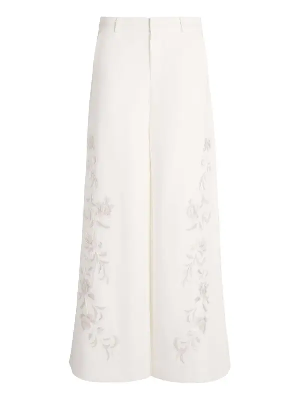Cinq À Sept Roxane Wide-leg Trousers With Rococo Embroidery - Ivory
