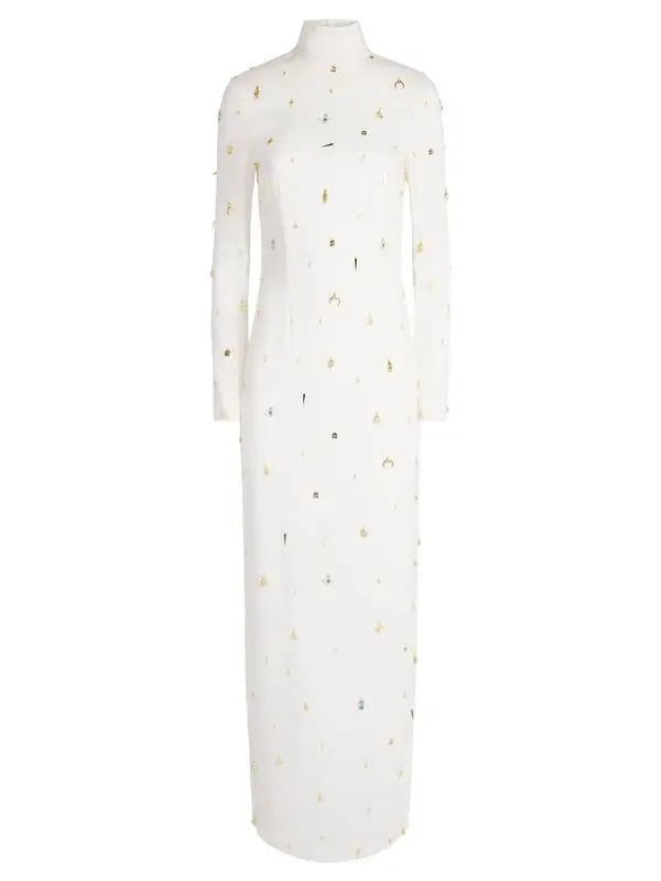 ZIYAD BUAINAIN Charm Embellished Column Gown - White