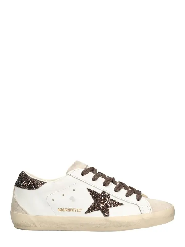 GOLDEN GOOSE Leather Superstar Sneakers With Glitter Embellishment - White