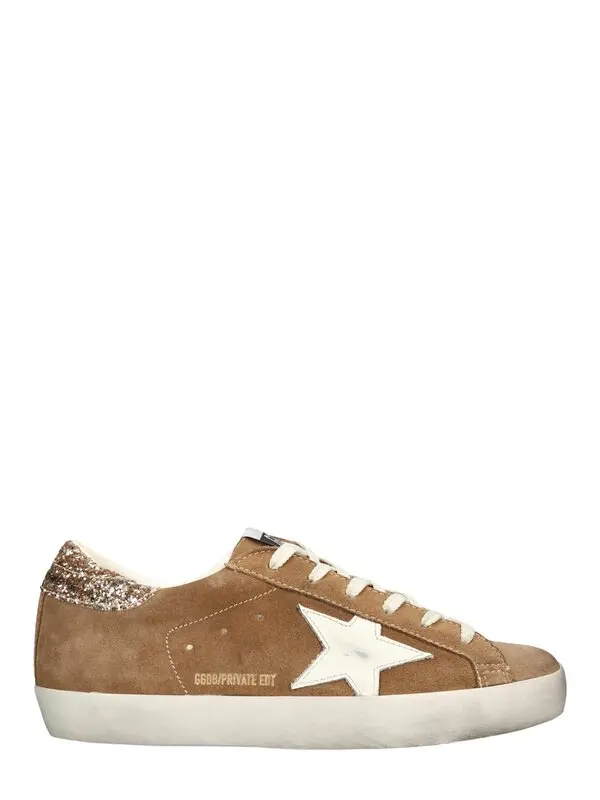 GOLDEN GOOSE Suede Superstar Sneakers With Glitter Detail - Beige