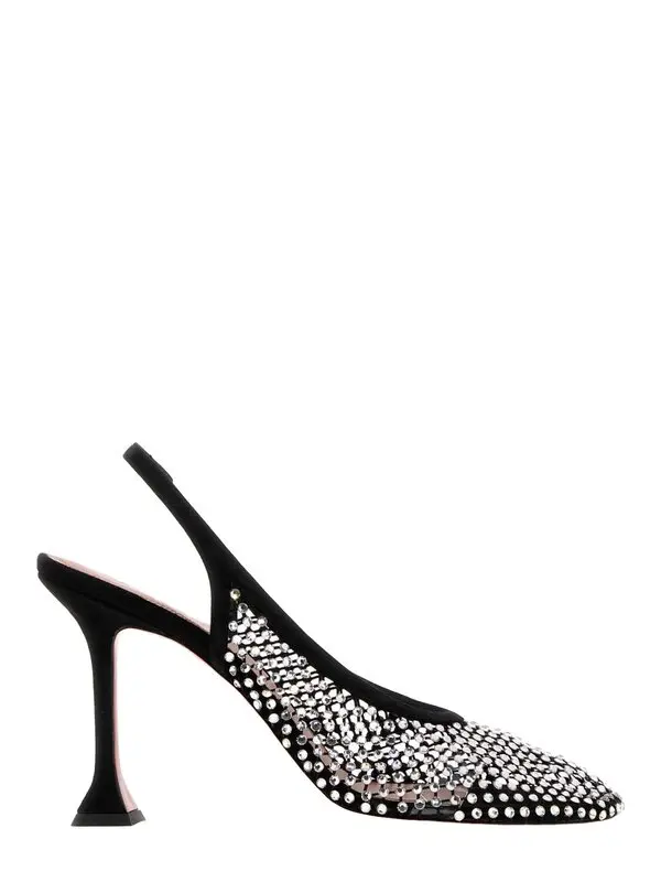 Amina Muaddi Embellished Mesh Slingback Pumps - Black