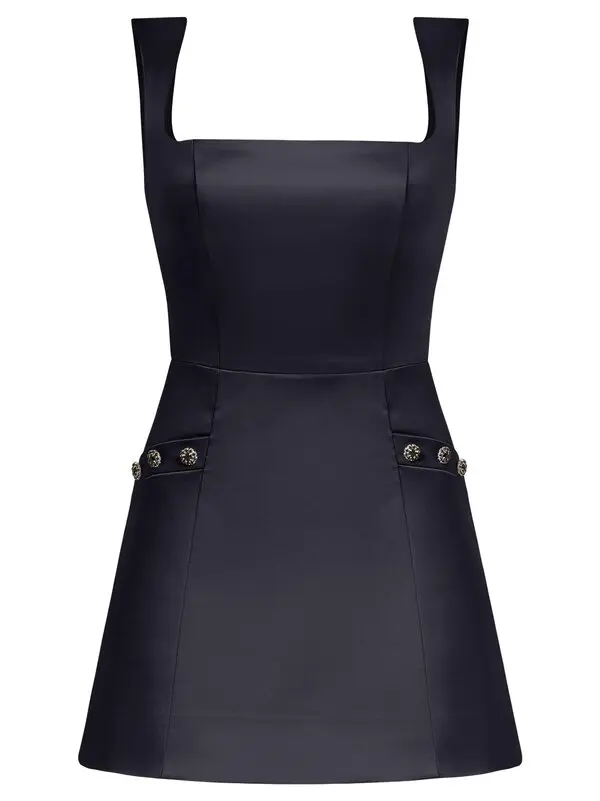 TIA DORRAINE Embellished Satin Mini Dress - Black
