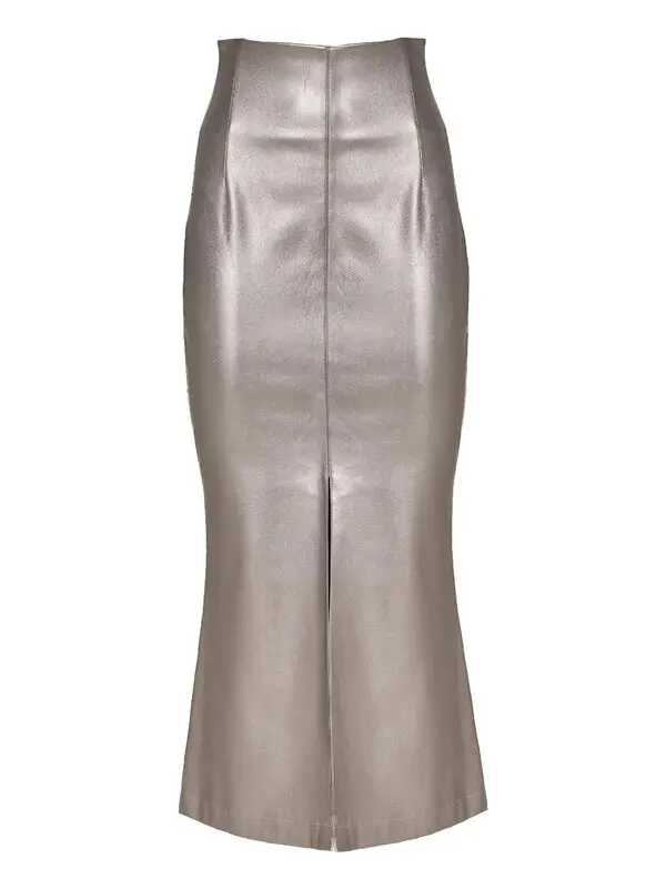 JULIA ALLERT Mermaid Faux Leather Midi Skirt With Slit - Silver
