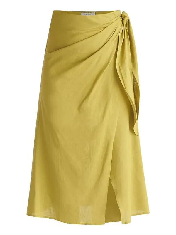 PAISIE Linen Blend Wrap Skirt - Green