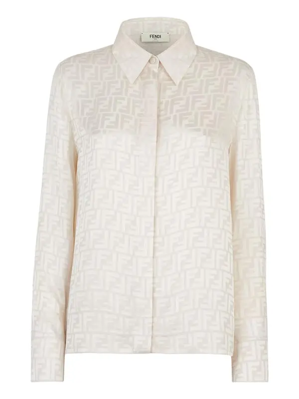 Fendi Long Sleeve Silk Jacquard Ff Motif Shirt - Bianco