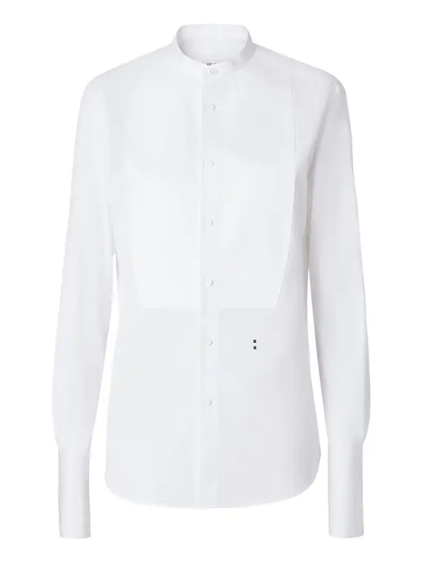 Fendi Tone-on-tone Piqué Plastron Motif Mandarin Collar Shirt - Bianco