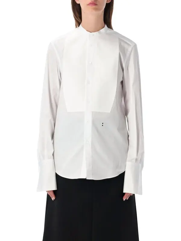 Fendi Tone-on-tone Piqué Plastron Motif Mandarin Collar Shirt - Bianco