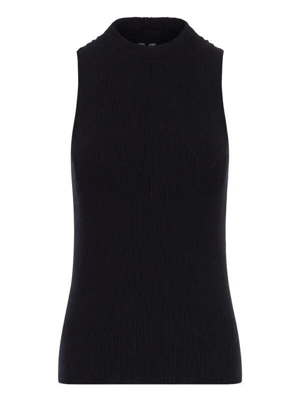 Rick Owens Ribbed Knit Crew Neck Sleeveless Top - Nero