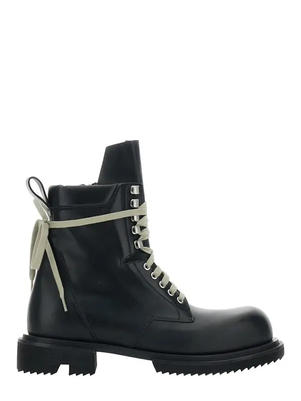 Rick Owens Lace-up Leather Boots With Side Zip - Nero