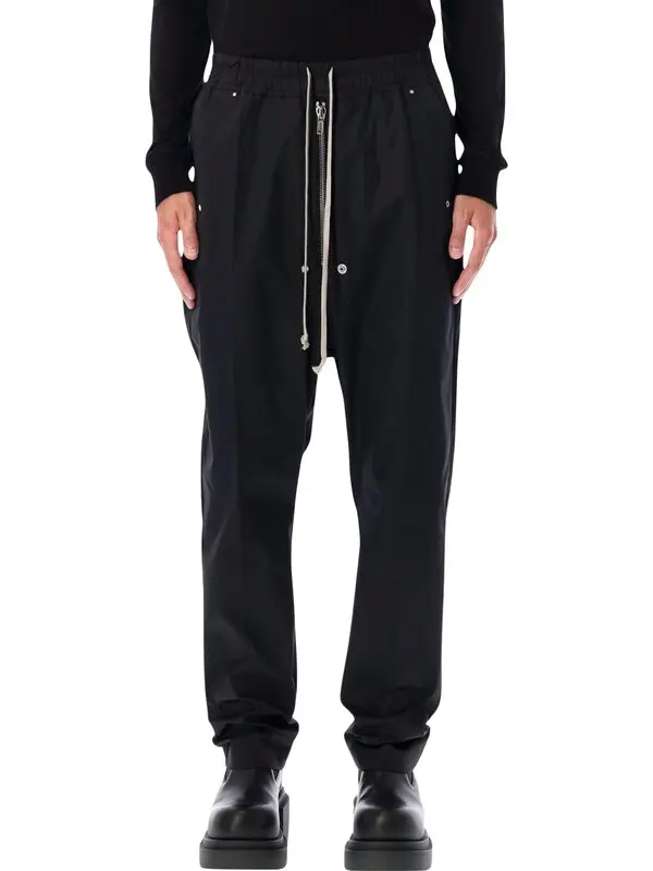 Rick Owens Bela Heavy Poplin Utility Trousers With Exposed Center Zip And Dropped Crotch - Nero