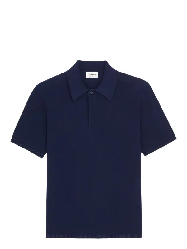 Saint Laurent Short-sleeve Cotton Polo With Rib-knit Trim And Concealed Half-button Placket - Blu