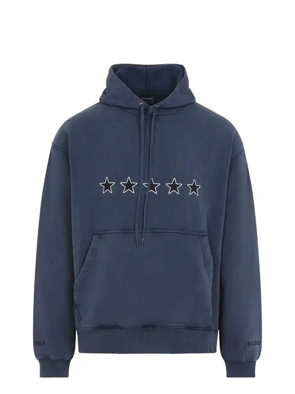 Balenciaga Oversized Cotton Hoodie With Star Detail - Blue