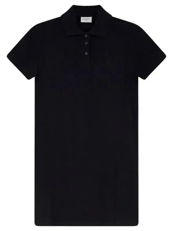 Saint Laurent Short Sleeve Collared Cotton Dress - Nero