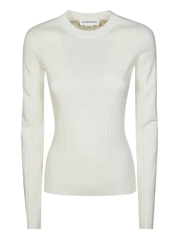 Victoria Beckham Long-sleeve Ribbed Knit T-shirt - Bianco