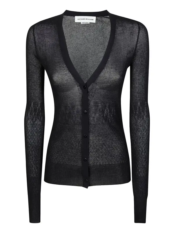 Victoria Beckham Ribbed Knit Cardigan - Nero