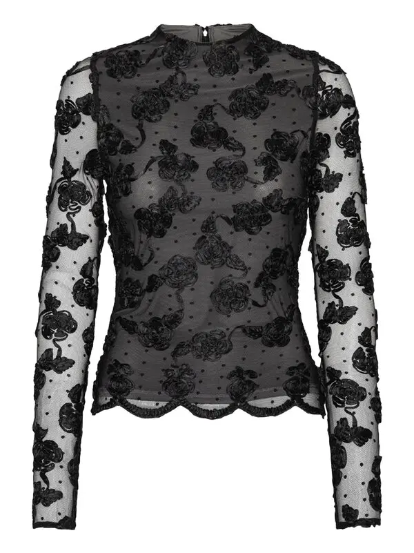 ROTATE BY BIRGER CHRISTENSEN Floral Mesh Long-sleeve Top - Nero