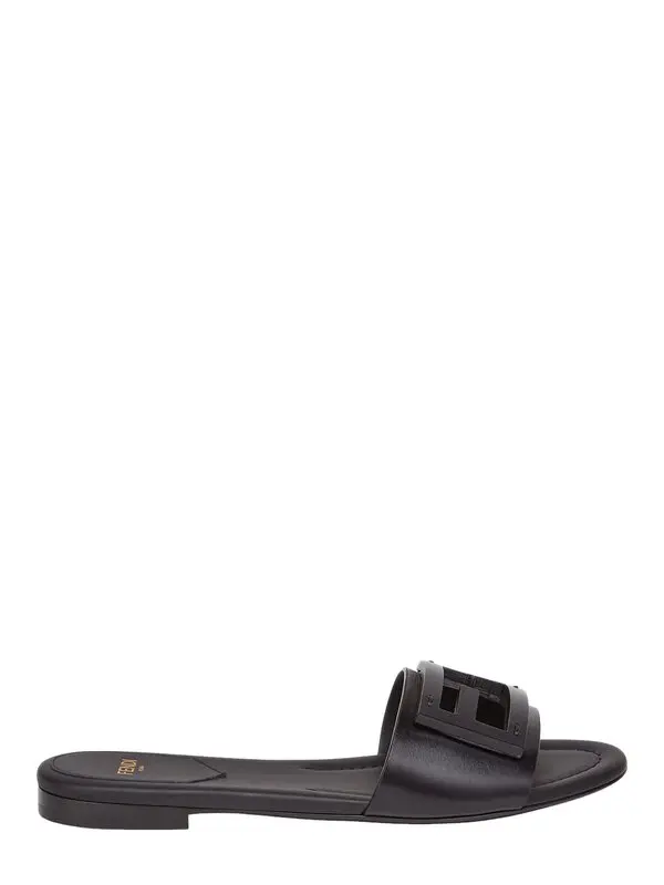 Fendi Embellished Leather Slide Sandals - Nero